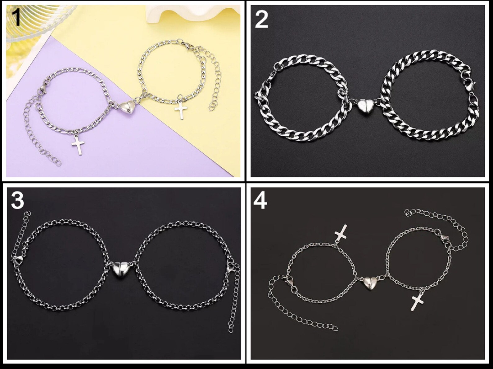 2pcs/set Magnet Couple Bracelets Heart Attraction Bracelet Stainless ...