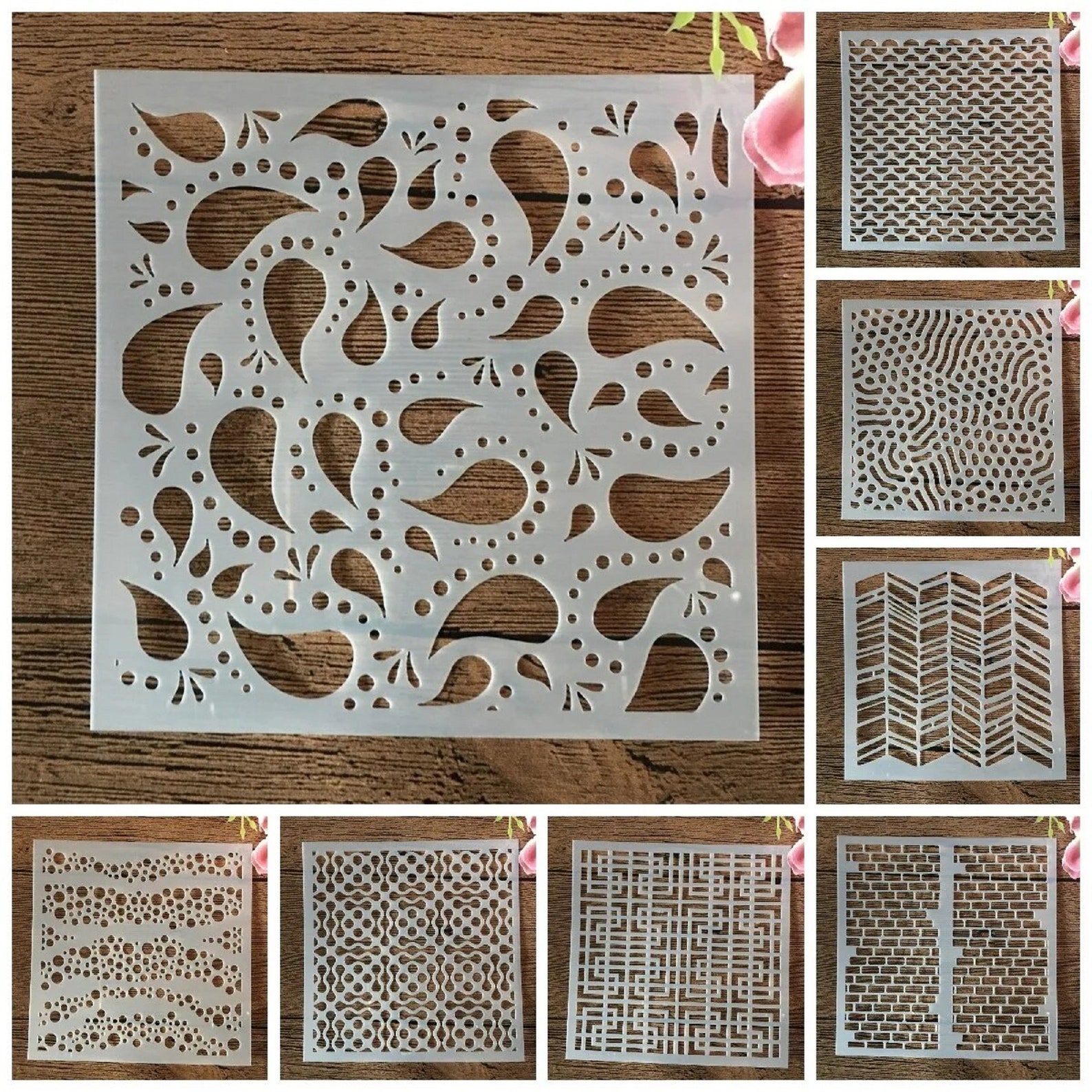 8pcs/set 1313cm Bee Dragonfly Irregular Line DIY Layering Stencils ...