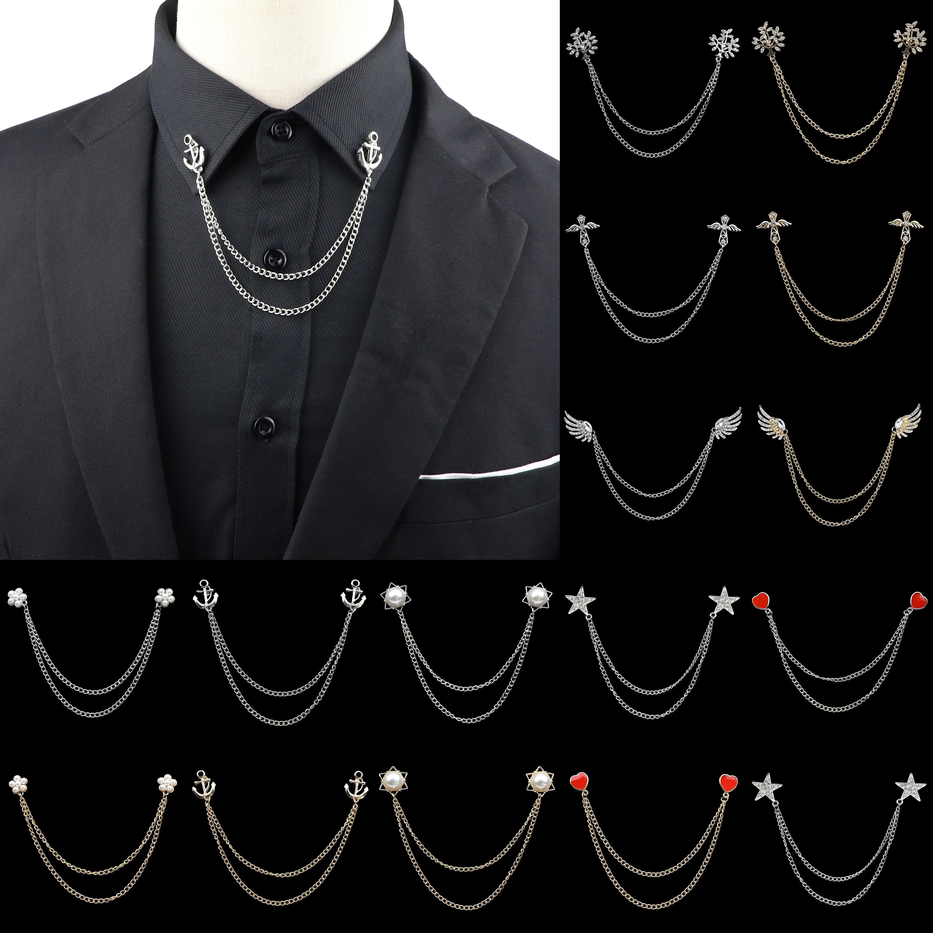 Fashion Gentleman Tassel Brooch for Men Suit Shirt Collar Chain Lapel ...