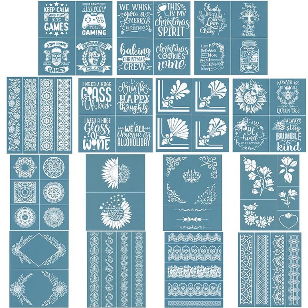 15 Styles Self-adhesive Silk Screen Printing Stencil Festival Themed ...