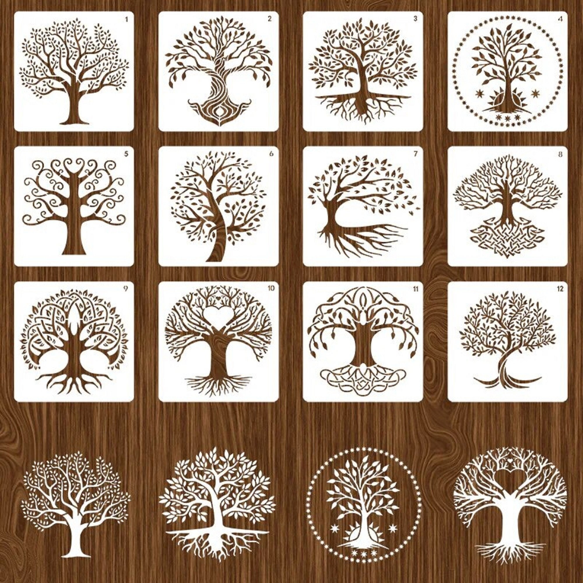 12pcs/lot 15cm Life Tree DIY Layering Stencils Wall Painting Scrapbook ...