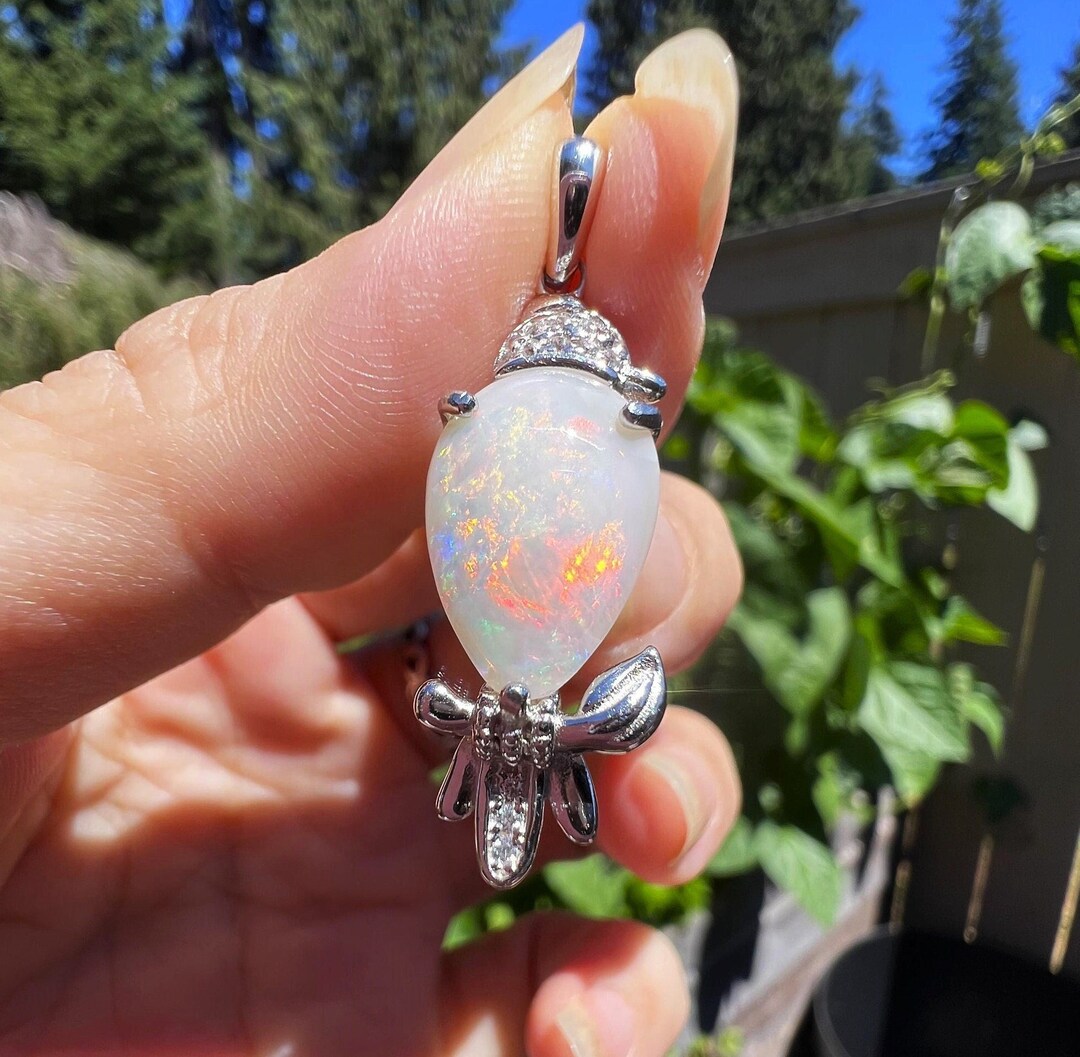 Australian Opal Bird Sterling Silver Pendant, White Opal Bird Jewelry ...