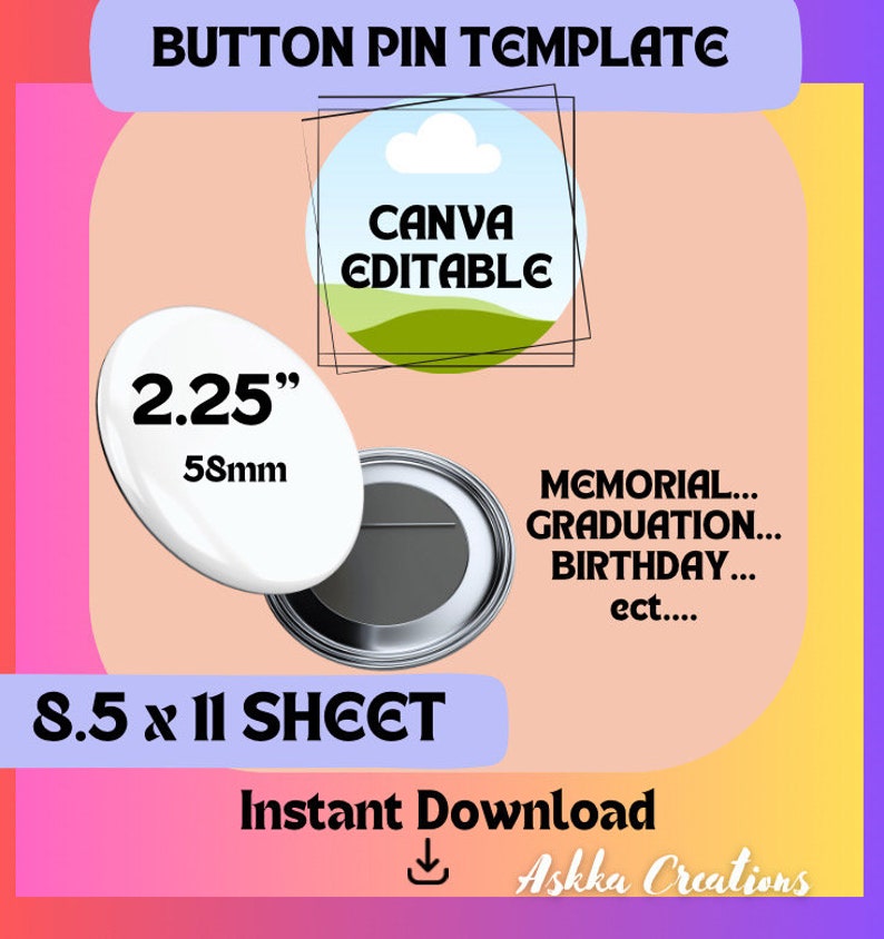 BUTTON PIN TEMPLATE - Etsy