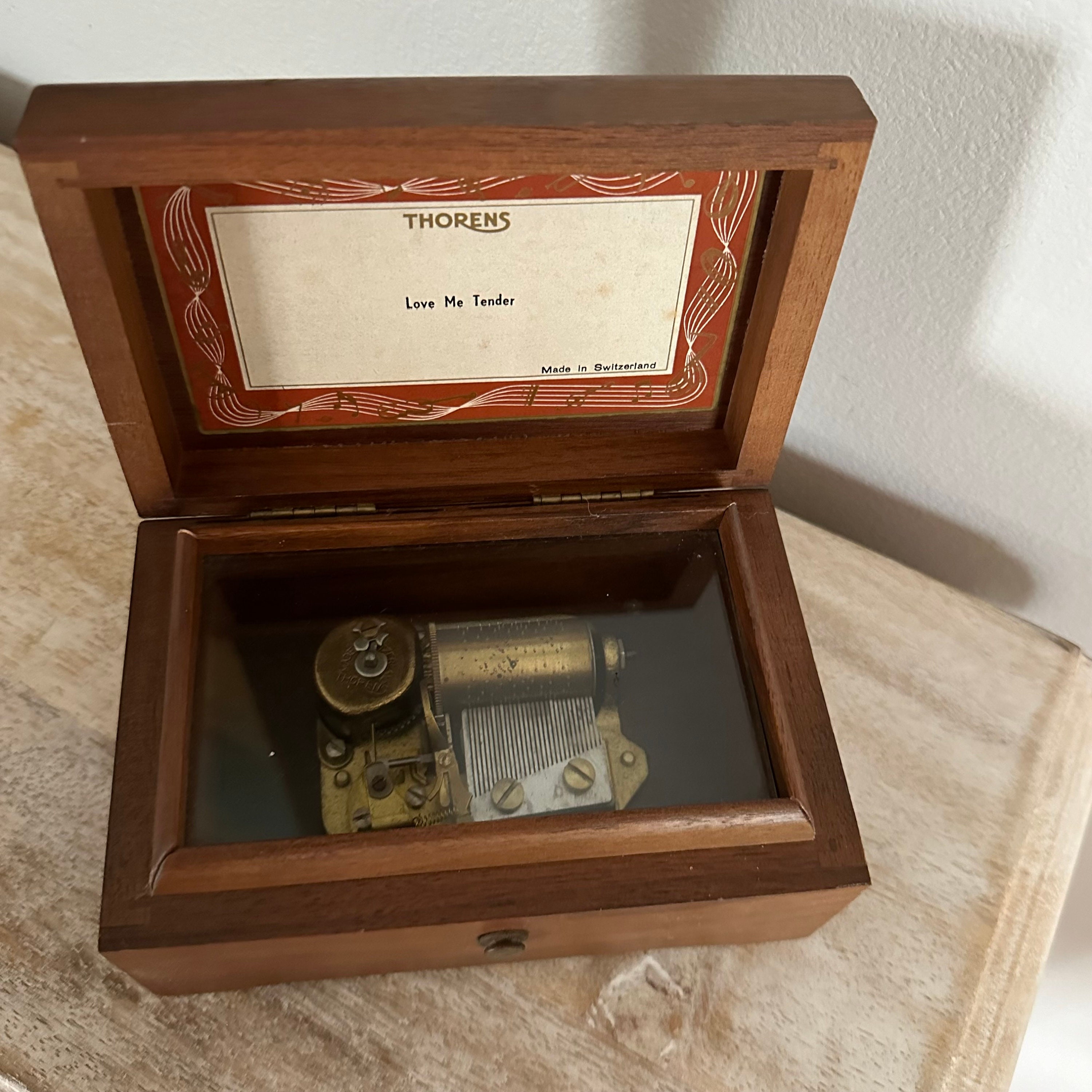 Vintage Thorens Movement Wood Music Box, Tune: Love Me Tender, Made in ...