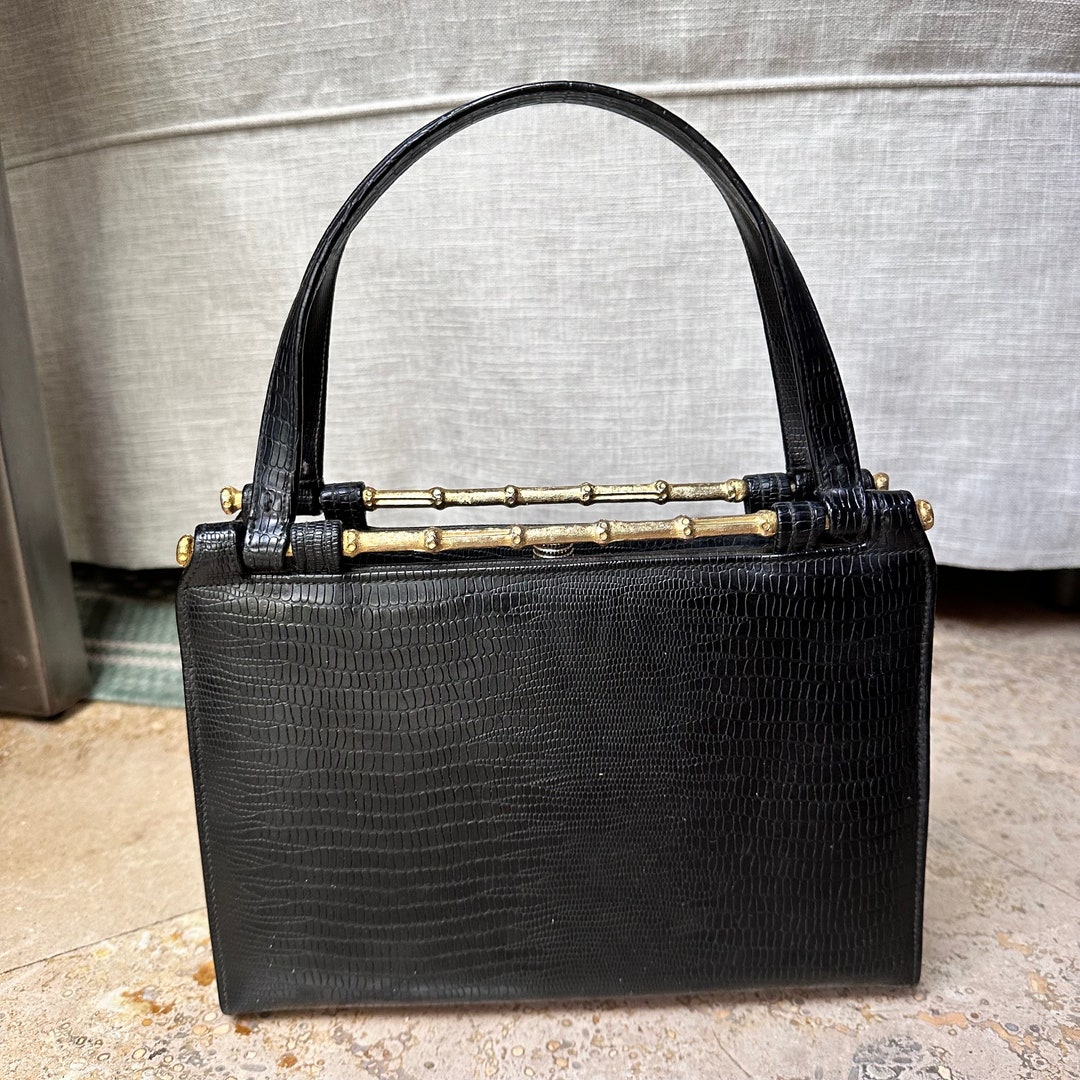 MEYERS Stylish Vintage Lizard Skin Purse With Gold Tone Bamboo Detail ...