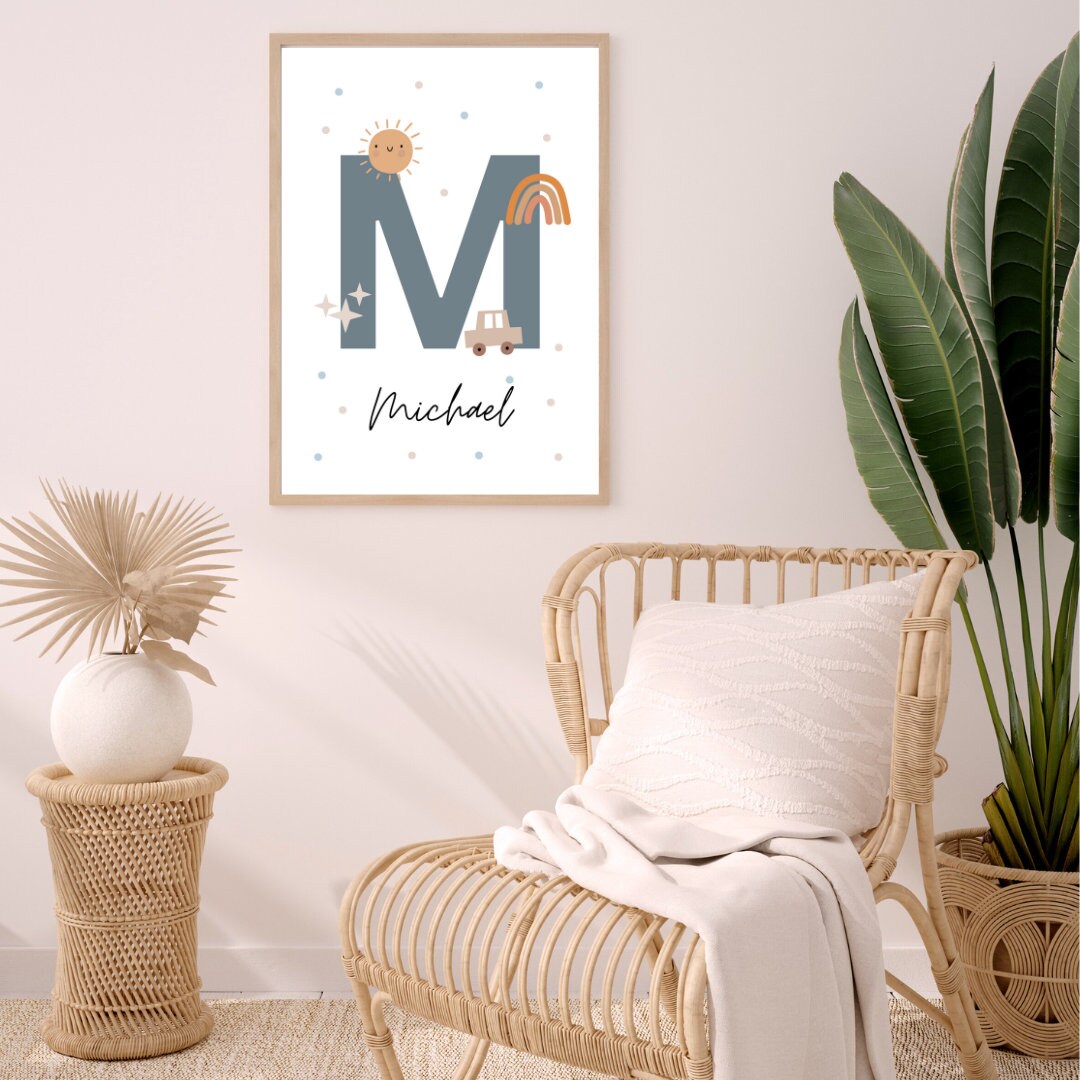 Personalized Initial Name Wall Art for Nursery Room, Boy's Nursery Art ...