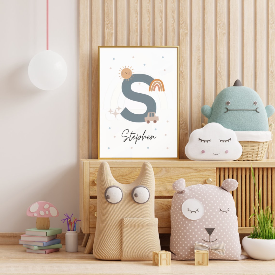 Personalized Initial Name Wall Art for Nursery Room, Boy's Nursery Art ...