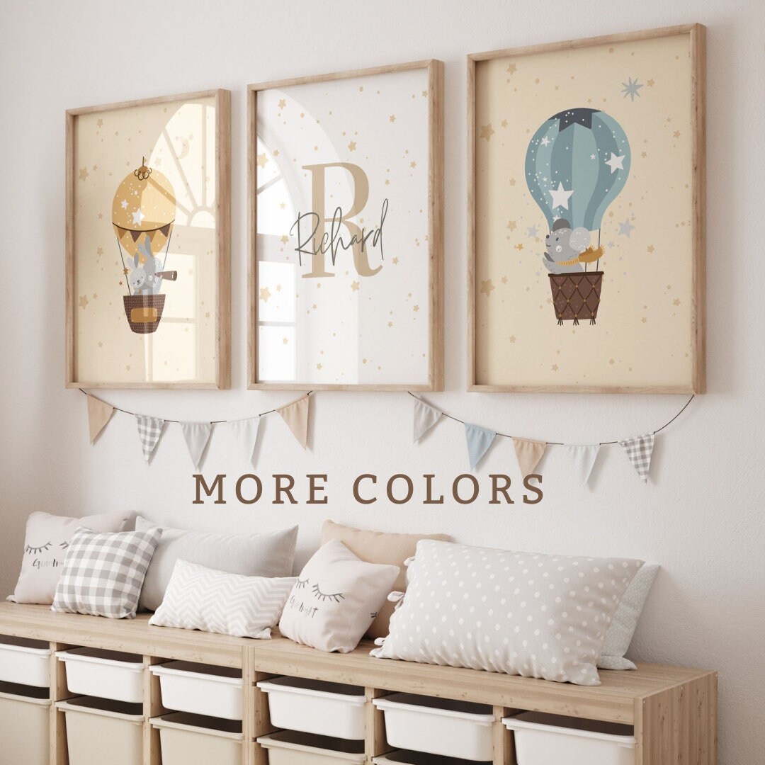 Personalized Name Wall Art Printable, Custom Hot Air Balloon Initial ...