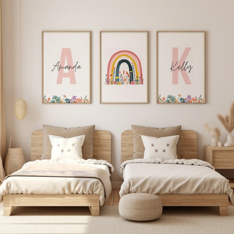Personalized Twins Names Rainbow Wall Art for Kid's Room, Nursery Wall ...