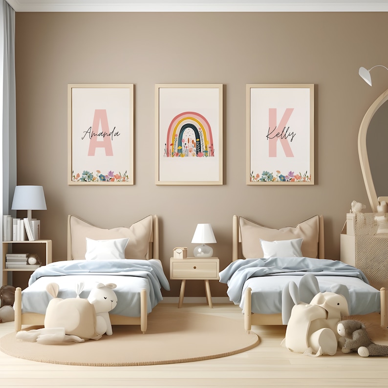 Personalized Twins Names Rainbow Wall Art for Kid's Room, Nursery Wall ...