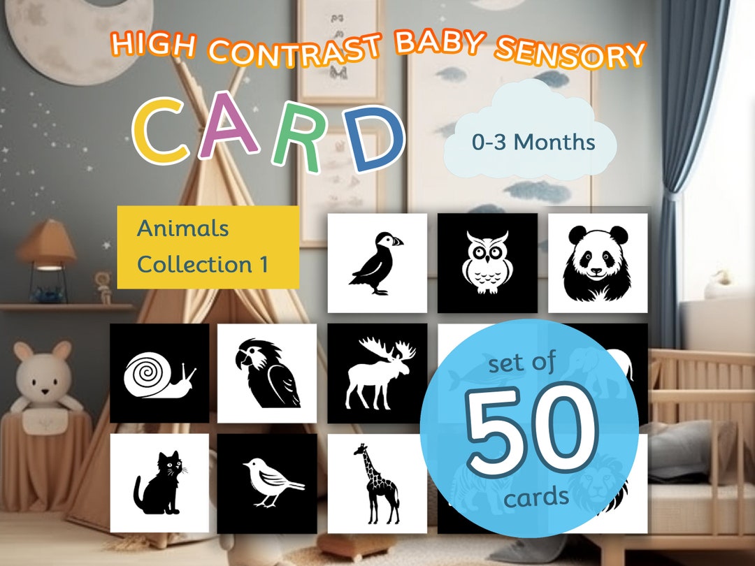 Baby Sensory Card, Black and White High Contrast Cards, Pack of 50 ...
