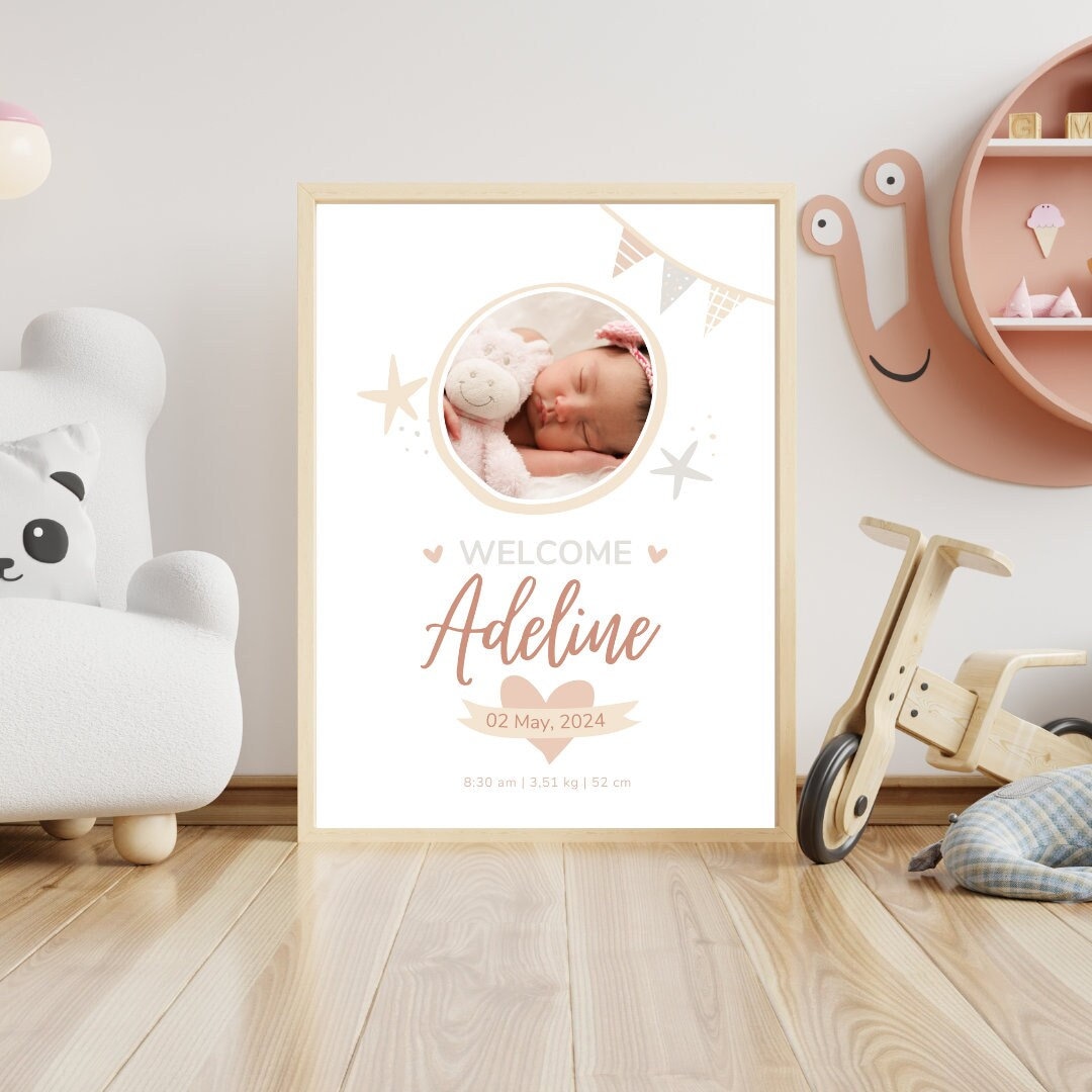 Personalized New Born Baby Announcement for Nursery Room, Pastel Baby ...