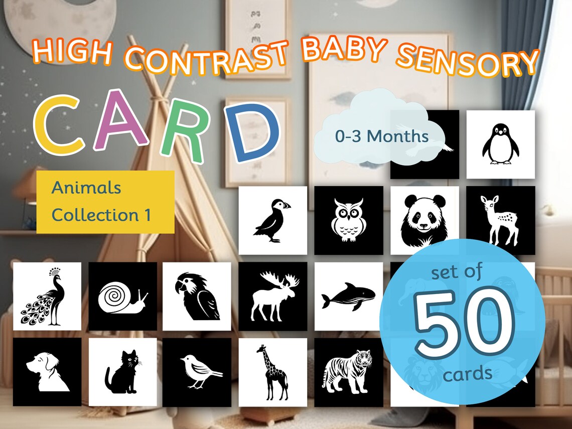 Baby Sensory Card Black and White High Contrast Cards Pack - Etsy