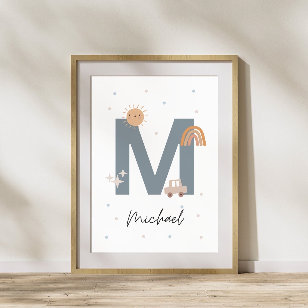 Personalized Initial Name Wall Art for Nursery Room, Boy's Nursery Art ...