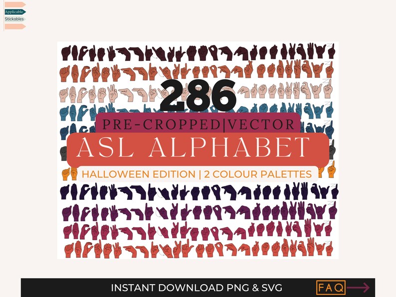 ASL Halloween Alphabet Graphics SVG PNG 2 Color Palettes - Etsy