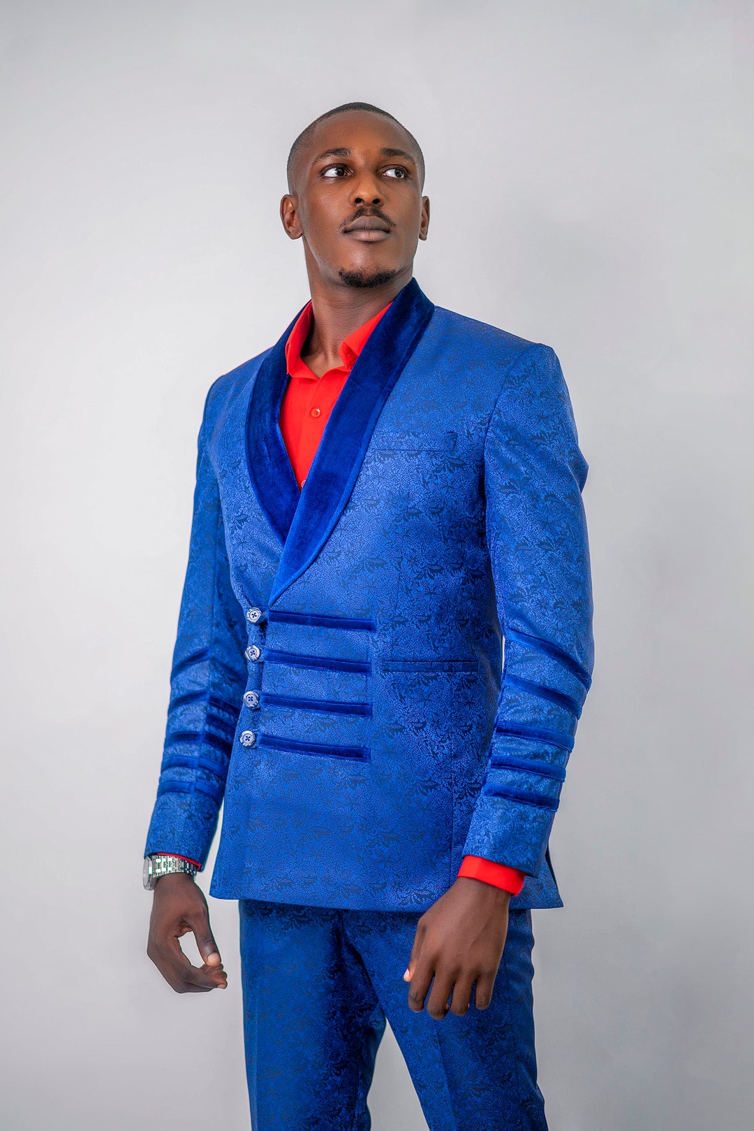 Royal Luxury 2 Piece Blue Mens Suit for Wedding, Red Men Bespoke ...