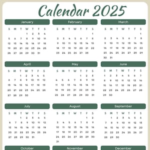 Printable 2025 Calendar With Instant Download - Etsy