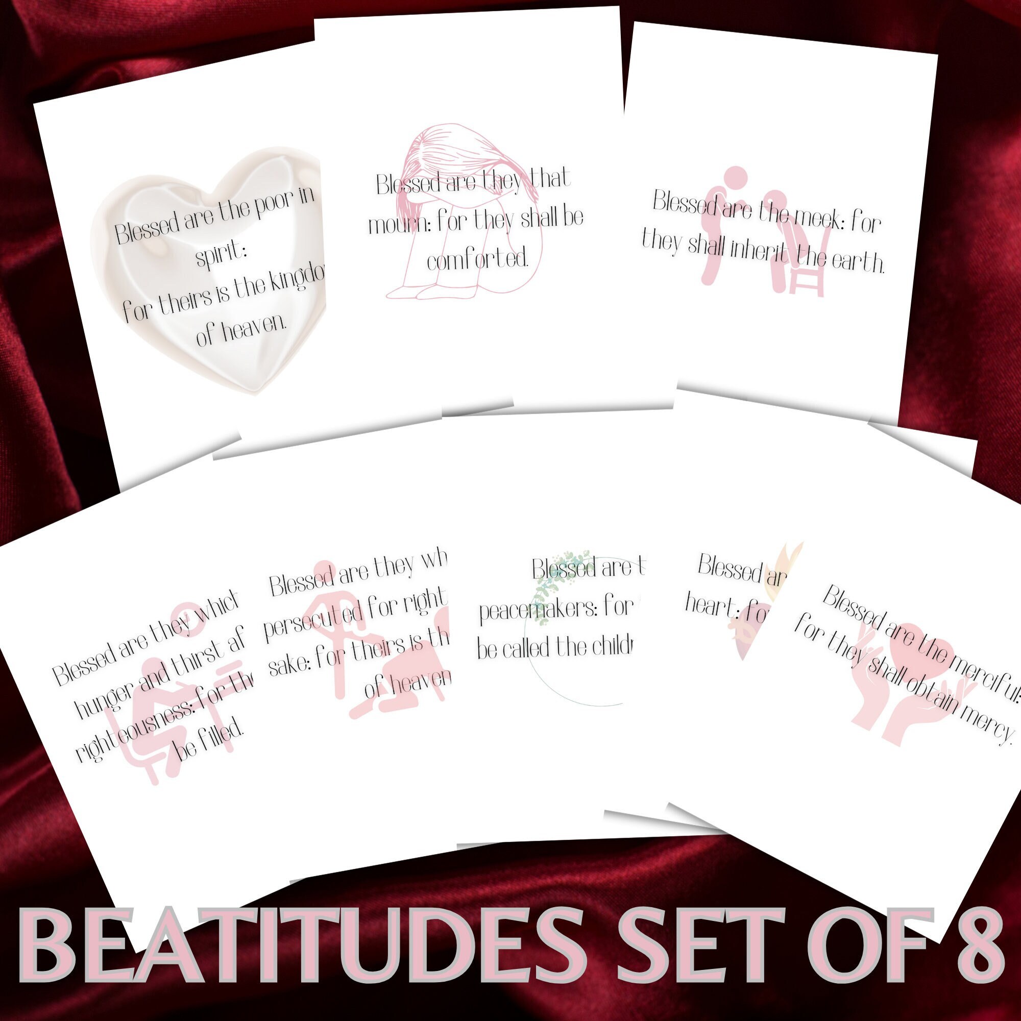 Beatitudes Wall Art Set of 8 | KJV Bible Verse Prints (canva Template ...