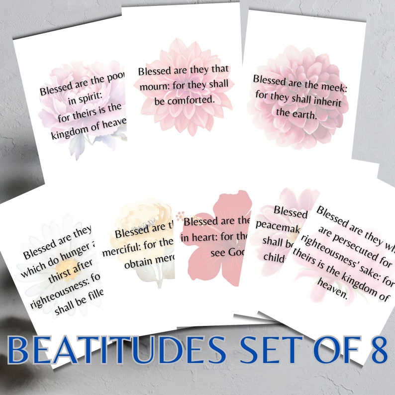 Printable Beatitudes Set of 8 // Matthew 5:3-10, 8 Beatitudes Artwork ...