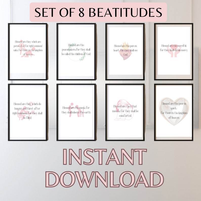 Beatitudes Wall Art Set of 8 | KJV Bible Verse Prints (canva Template ...