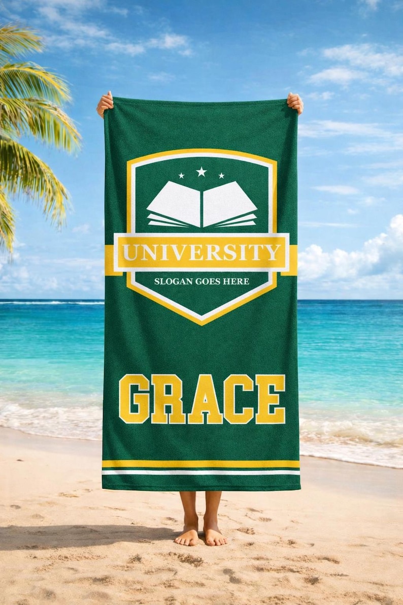 Custom University Beach Towel, Personalized College Logo and Name, Bulk ...