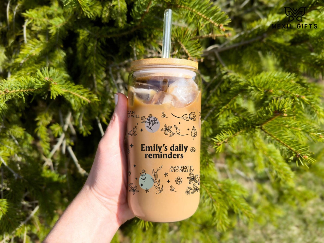Daily Reminders Glass Coffee Mug, 16 Oz Tumbler, Custom Daily Routines ...