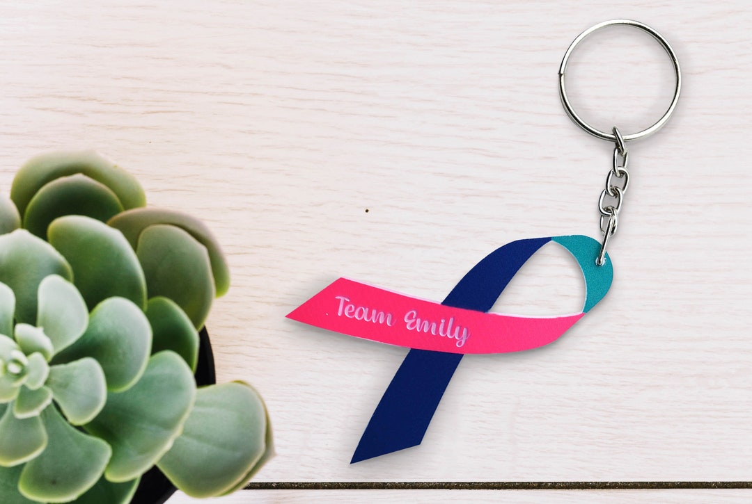 Thyroid Cancer Teal Pink Blue Keychain,thyroid Awareness Key Fob,custom ...