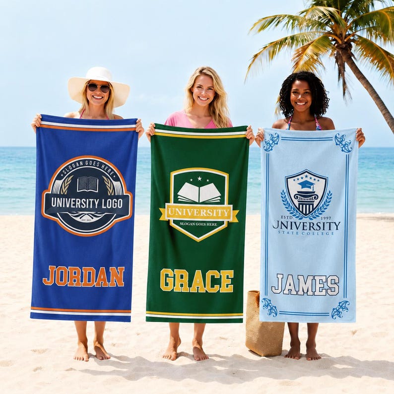 Custom University Beach Towel, Personalized College Logo and Name, Bulk ...