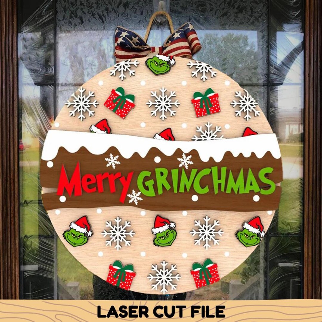 Merry Grinchmas Sign Door Svg, Wooden Grinch Door Hanger, Round Door ...