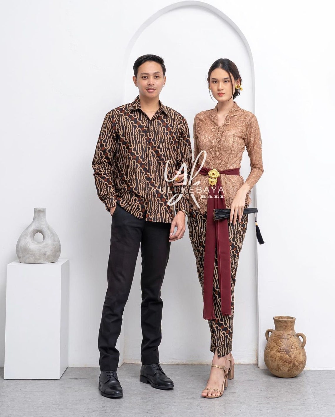 Kebaya Dress and Batik Men's Shirt for Wedding or Formal Event Couple ...