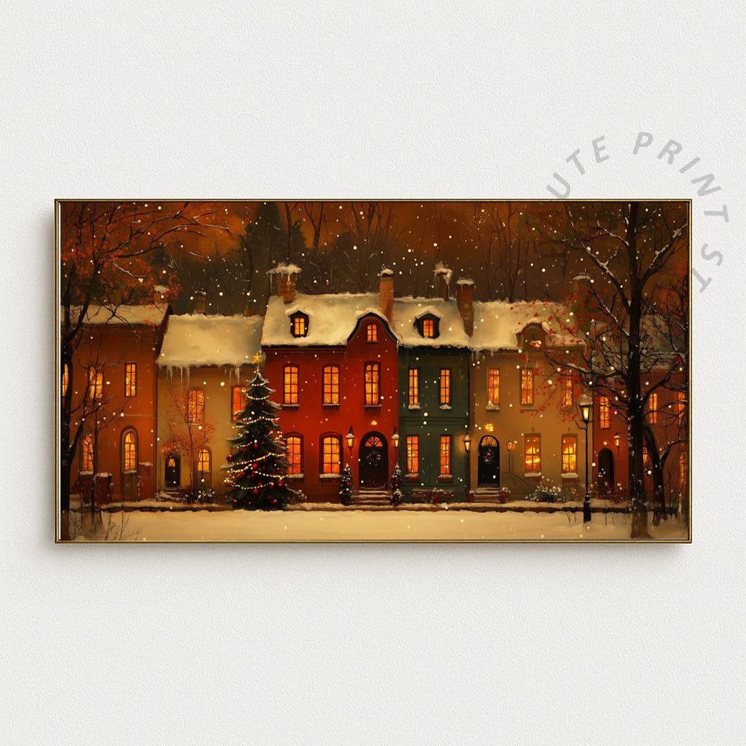 Vintage European Christmas Village Frame TV Art, Cozy Festive 4K Art ...