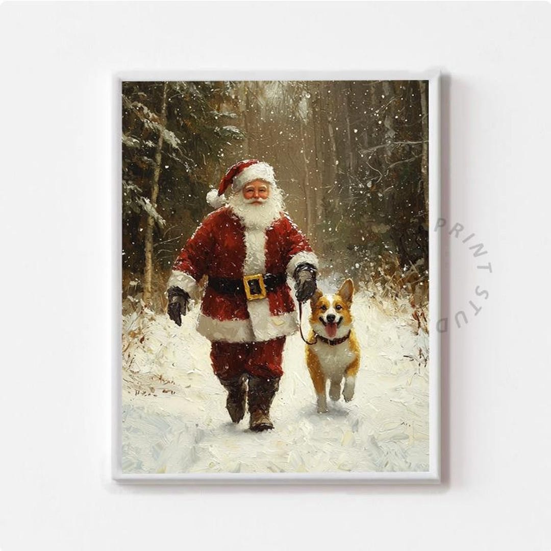 Santa Claus and Corgi Winter Walk - Cozy Vine Holiday Scene, Festive ...