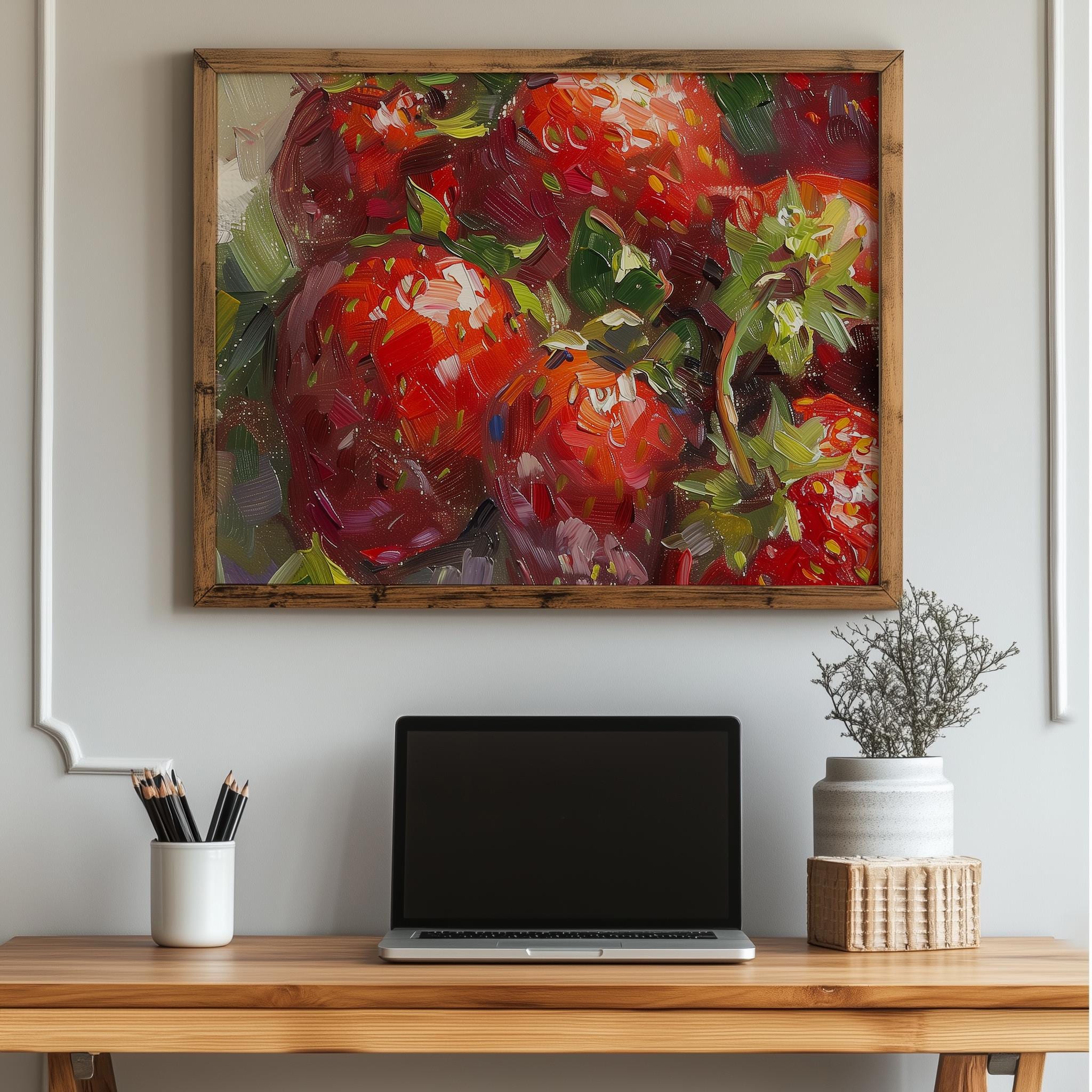 Rustic Strawberry Painting - Printable Summer Wall Art, Farmhouse Fruit ...