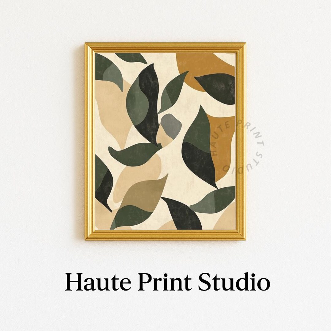 Neutral Leaf Pattern Wall Art - Printable Abstract Leaf Decor, Earthy ...