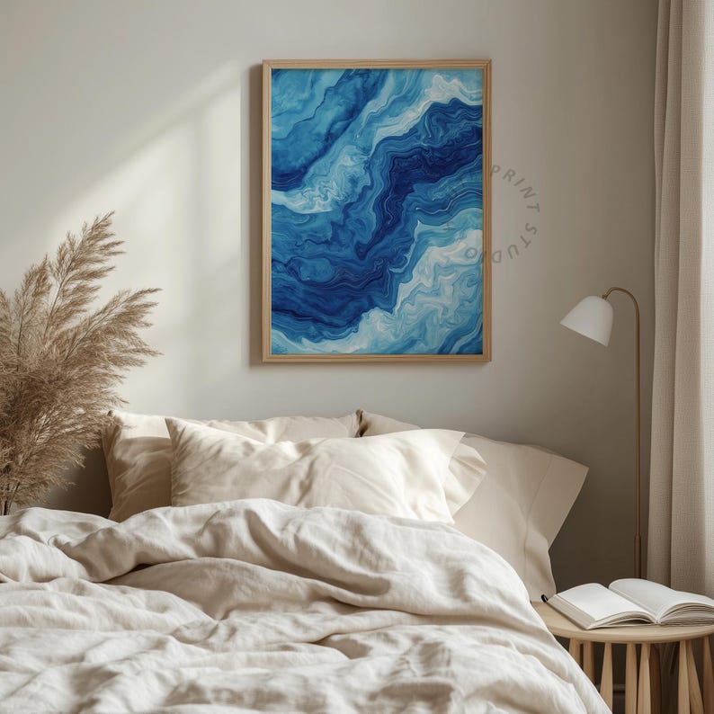 Abstract Ocean Waves Printable - Blue Ripple Pattern Art, Coastal Wall ...