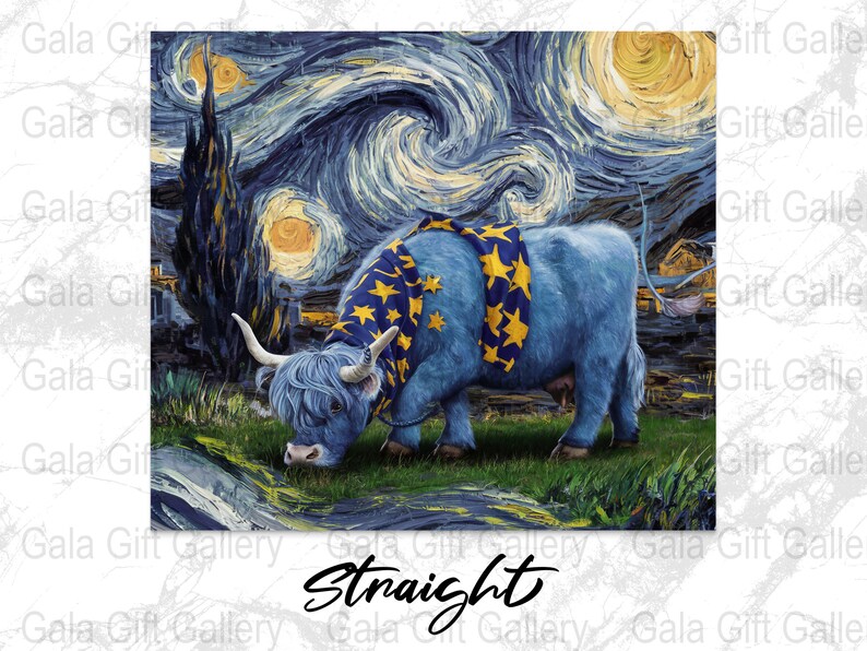 Highland Cow Starry Night Van Gogh Style Digital, 20oz Skinny Tumbler ...