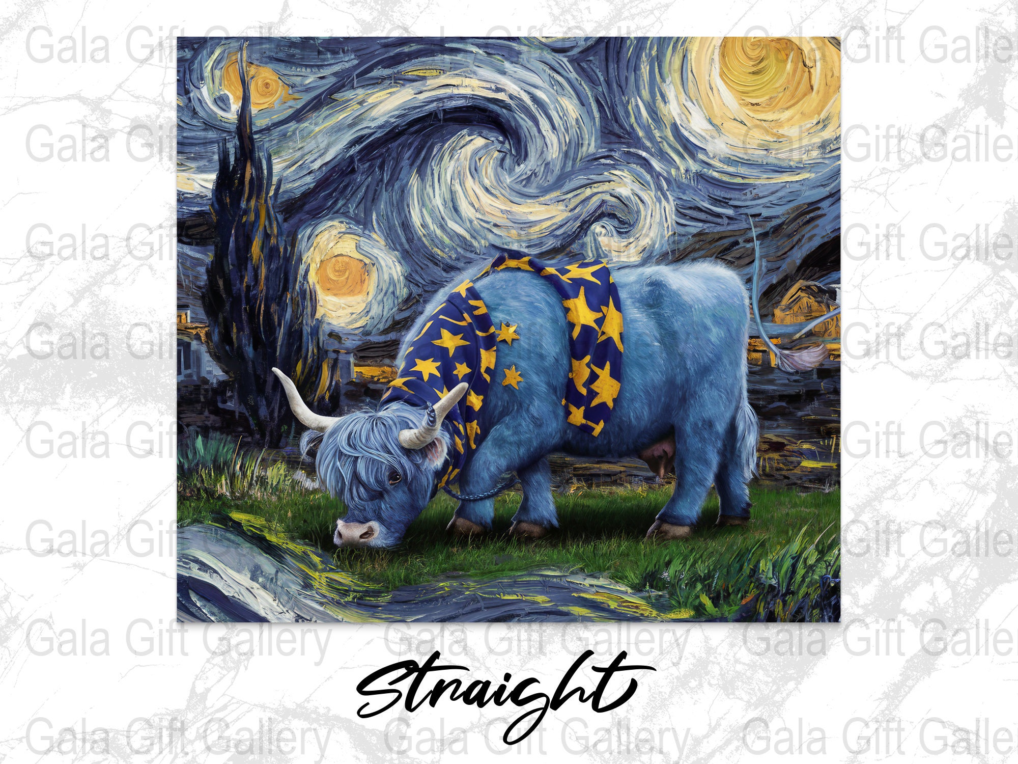 Highland Cow Starry Night Van Gogh Style Digital, 20oz Skinny Tumbler ...