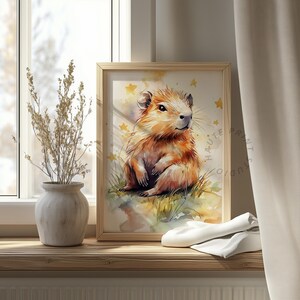 Baby Capybara Watercolor Illustration - Printable Nursery Art, Soft ...
