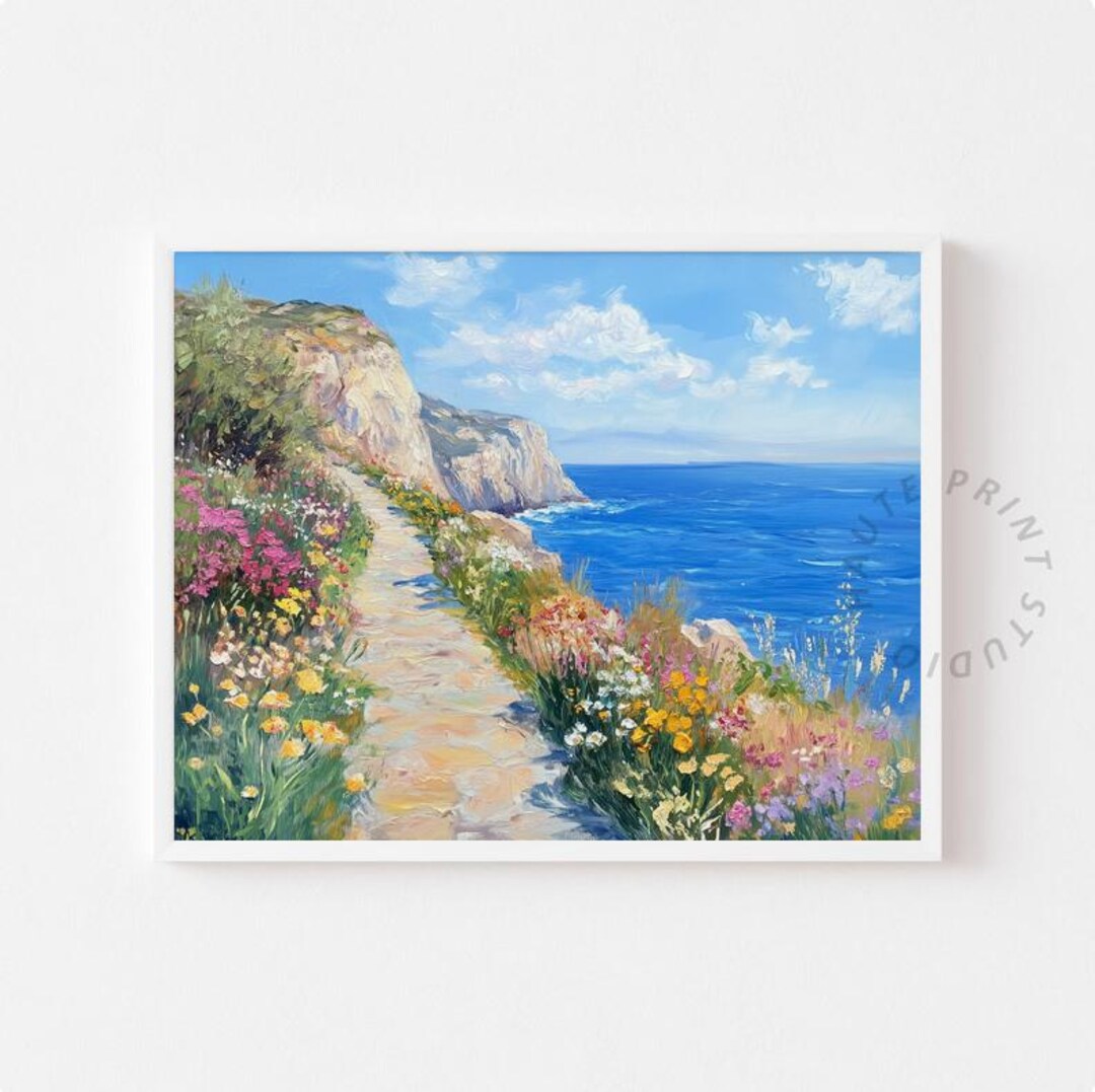 Mediterraner Cliffside Pathway Print - ruhige Küstenwandkunst ...