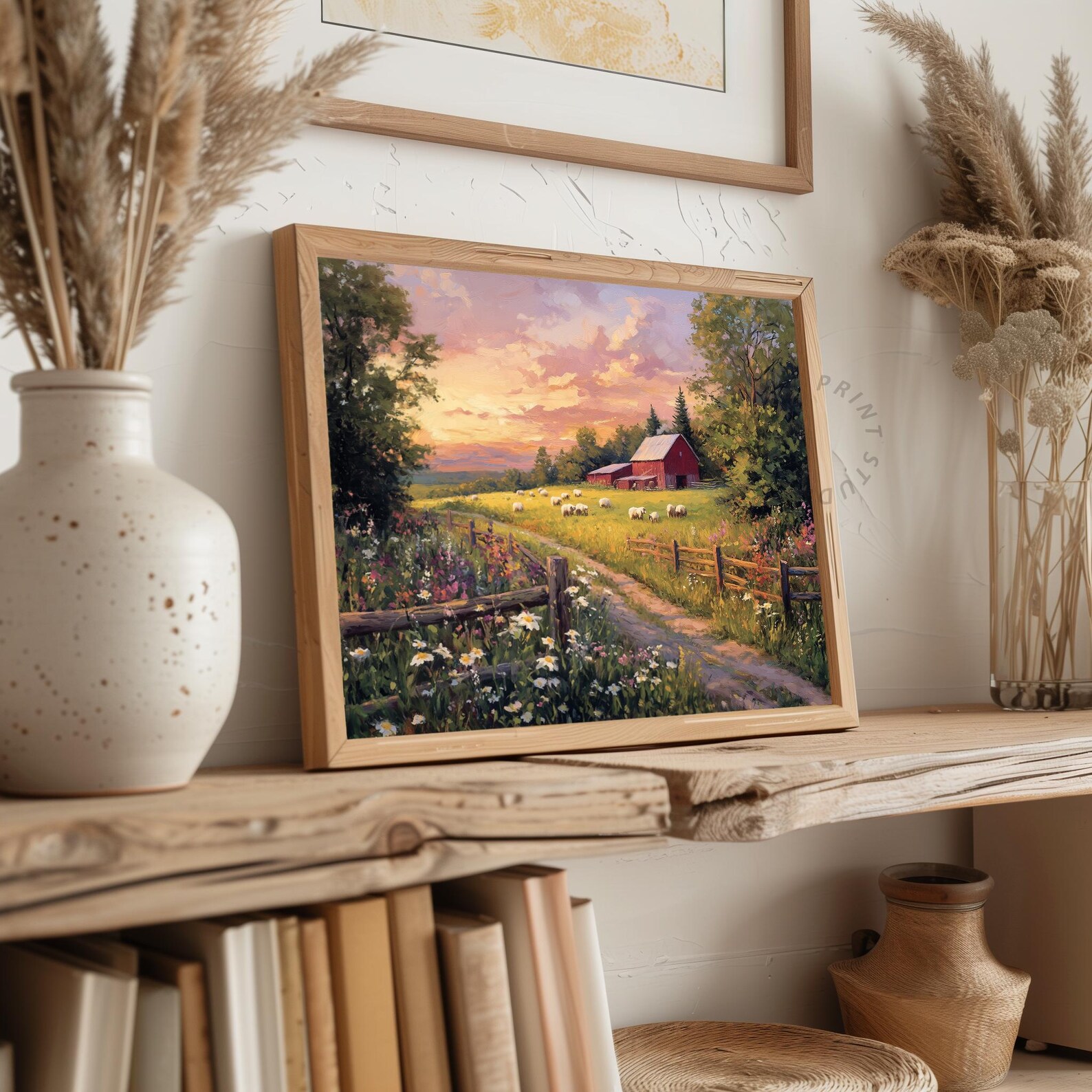 Rustic Summer Farm Scene - Printable Farmhouse Landscape Art With ...