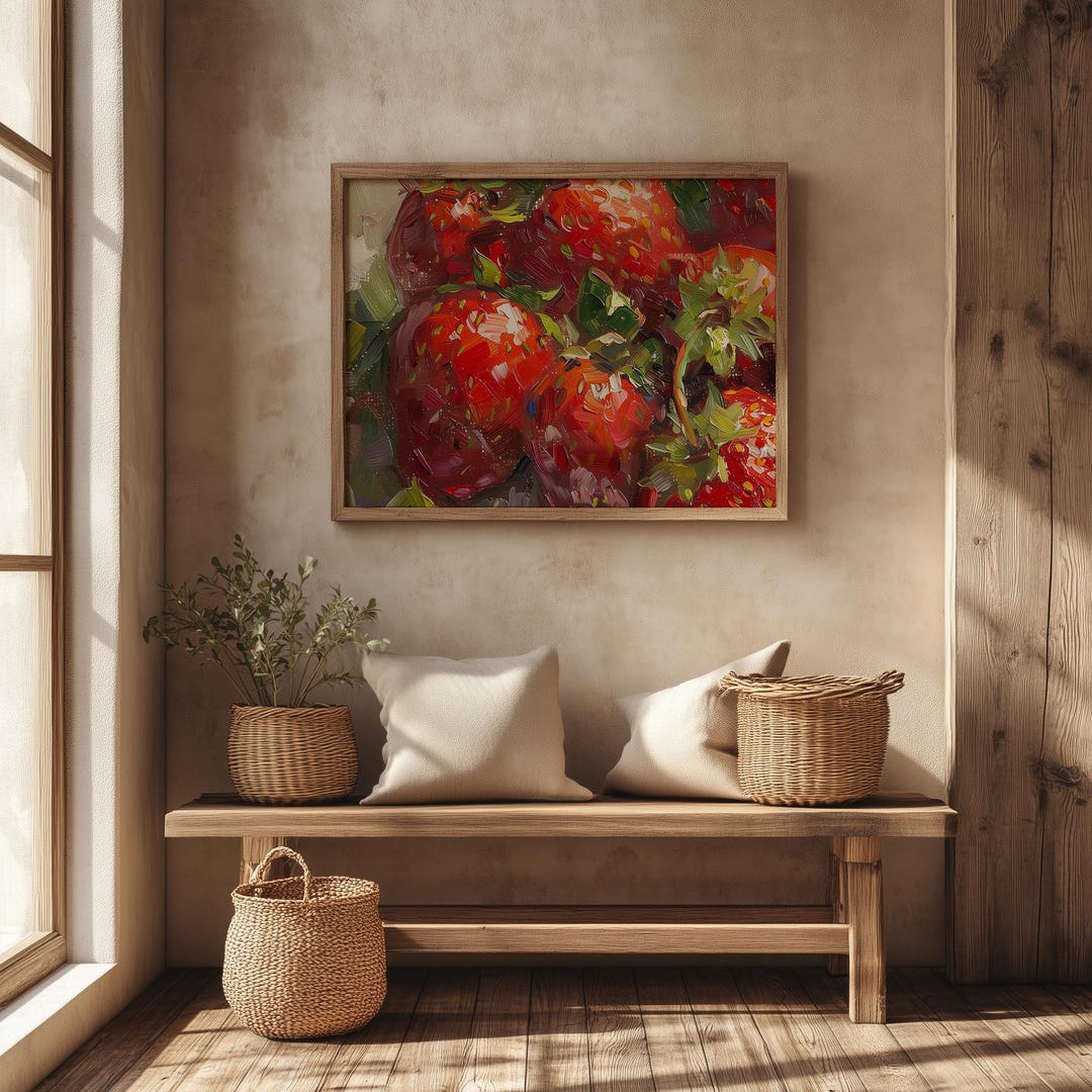 Rustic Strawberry Painting - Printable Summer Wall Art, Farmhouse Fruit ...