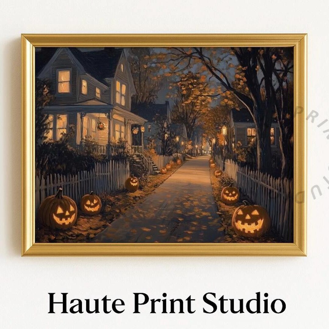 Halloween Night Street Print: Spooky Cottagecore Decor (digital ...