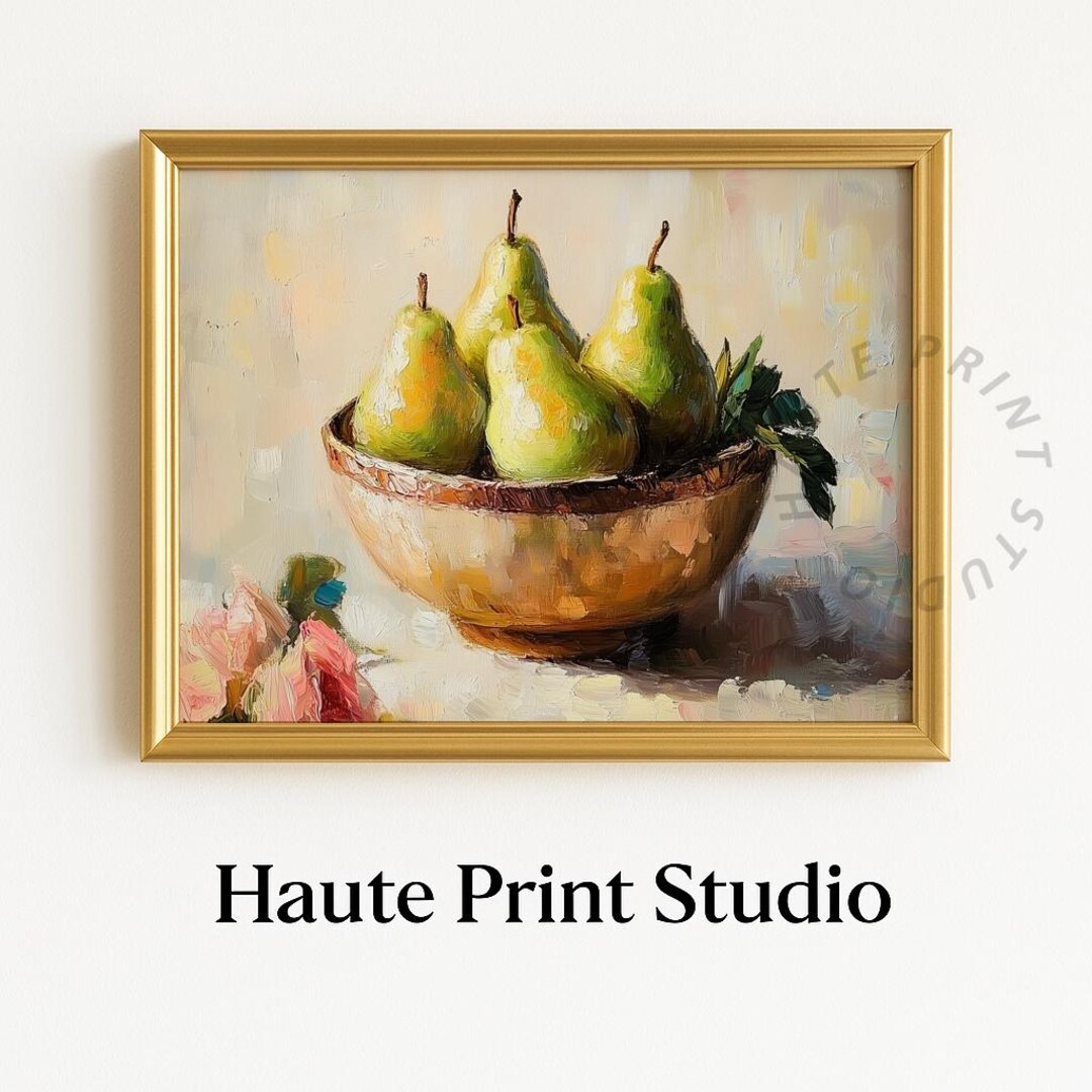 Rustic Still Life Pears in Bowl - Vintage Fruit Painting, Printable ...