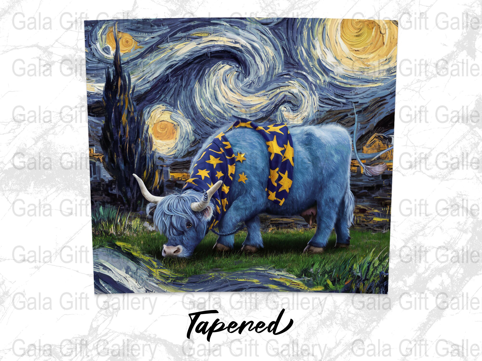 Highland Cow Starry Night Van Gogh Style Digital, 20oz Skinny Tumbler ...