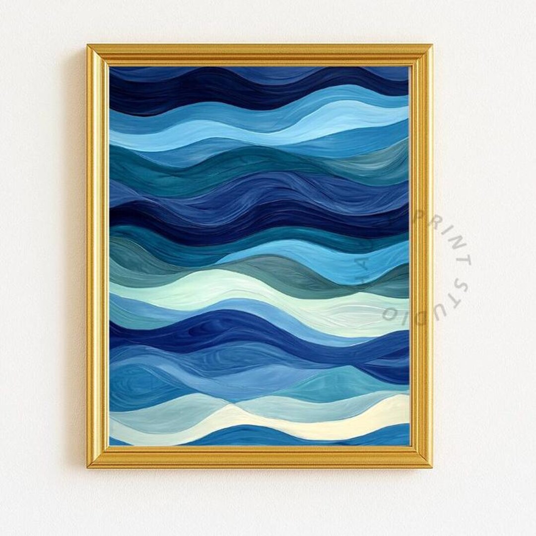 Abstract Ocean Waves Printable Art - Blue Coastal Wall Decor, Water ...