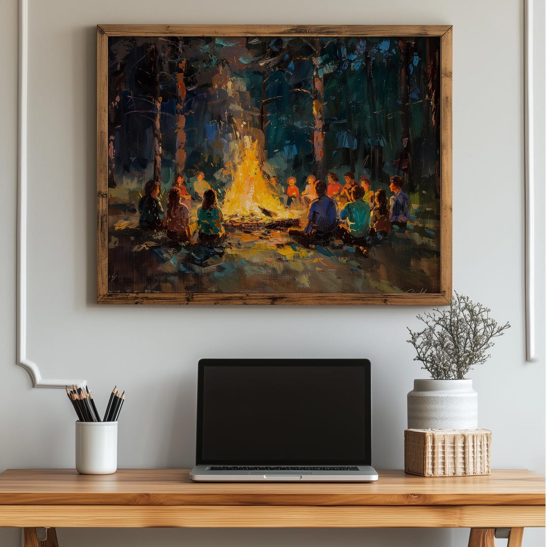 Rustic Bonfire Festival at Midnight - Printable Wall Art, Villagers ...