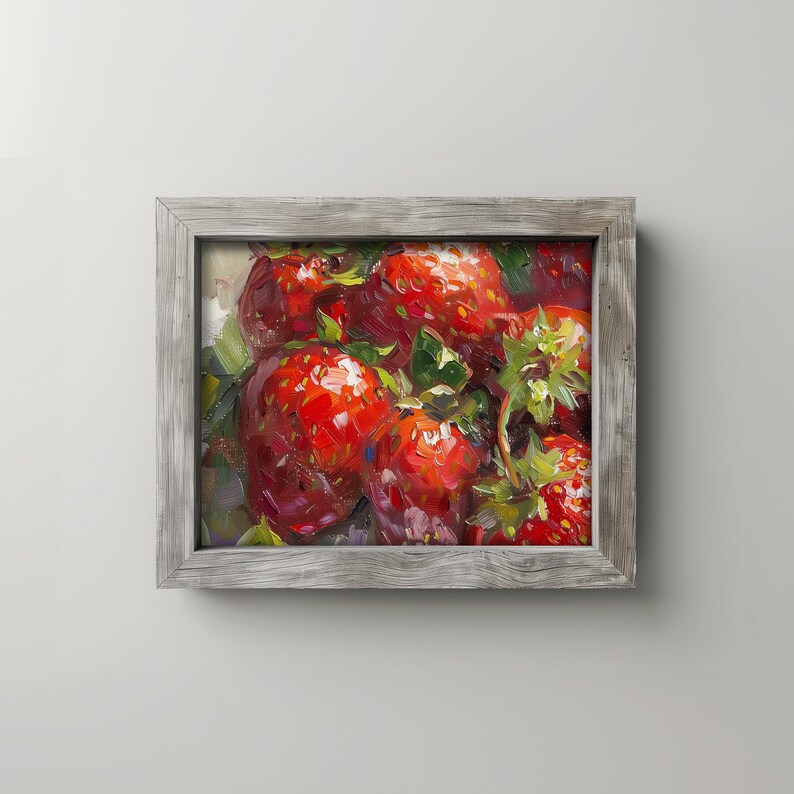Rustic Strawberry Painting - Printable Summer Wall Art, Farmhouse Fruit ...