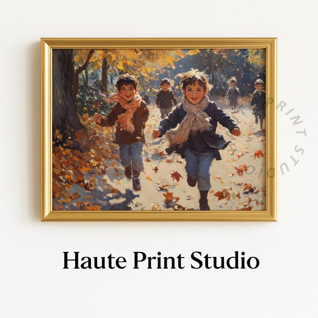 Rustic Autumn Children Playing - Printable Fall Wall Art, Nostalgic ...