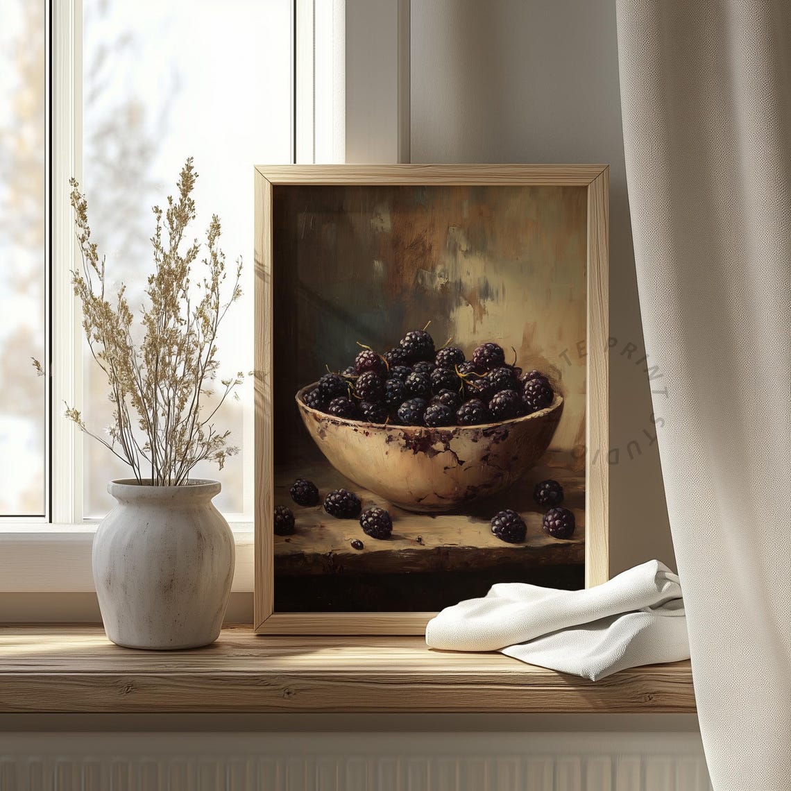 Vintage Still Life of Cracked Ceramic Bowl - Rustic Classic Art, Earthy ...