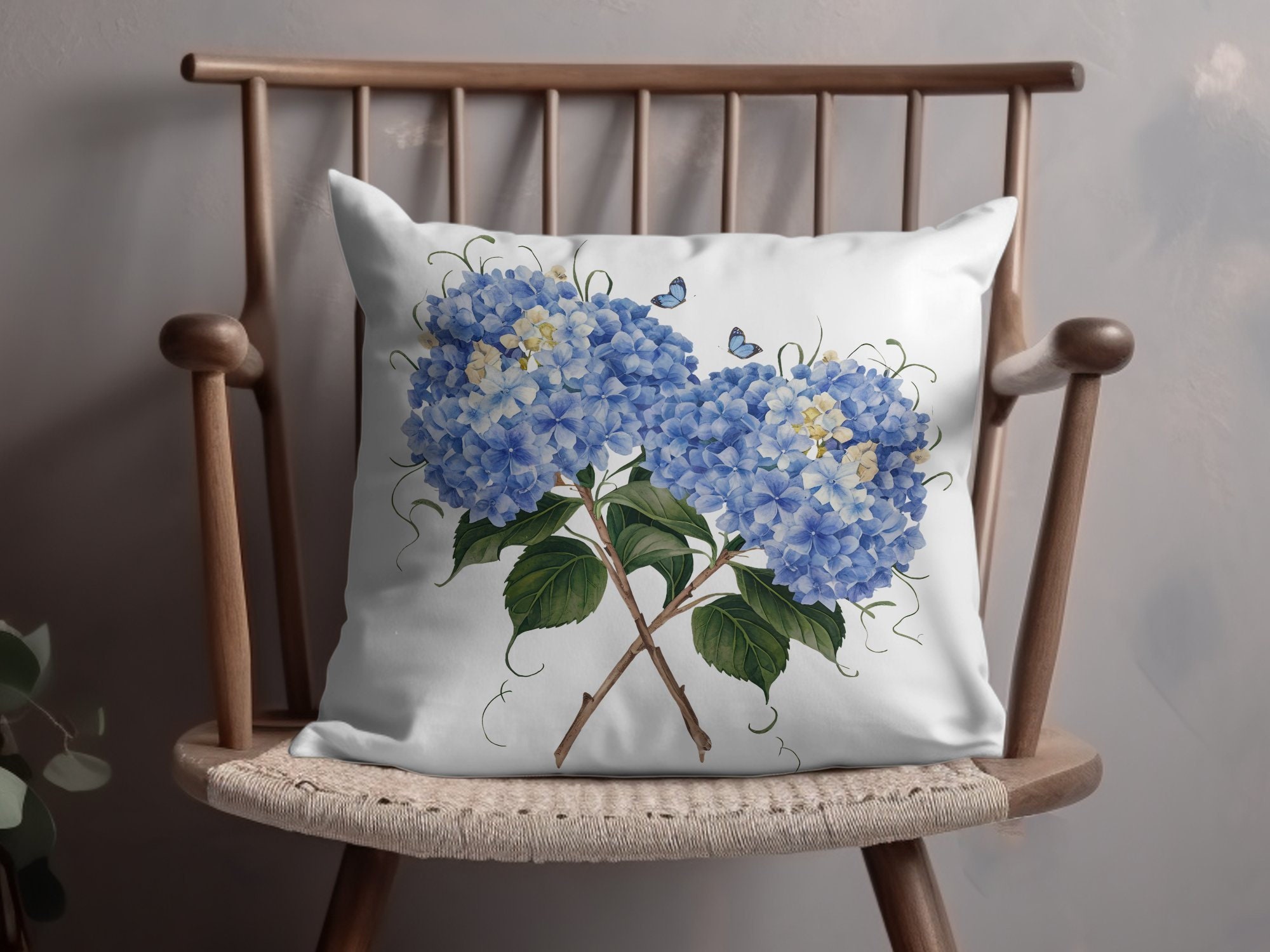 Blue Hydrangea Pillow, Decorative Throw Pillow, Floral Print Cushion ...